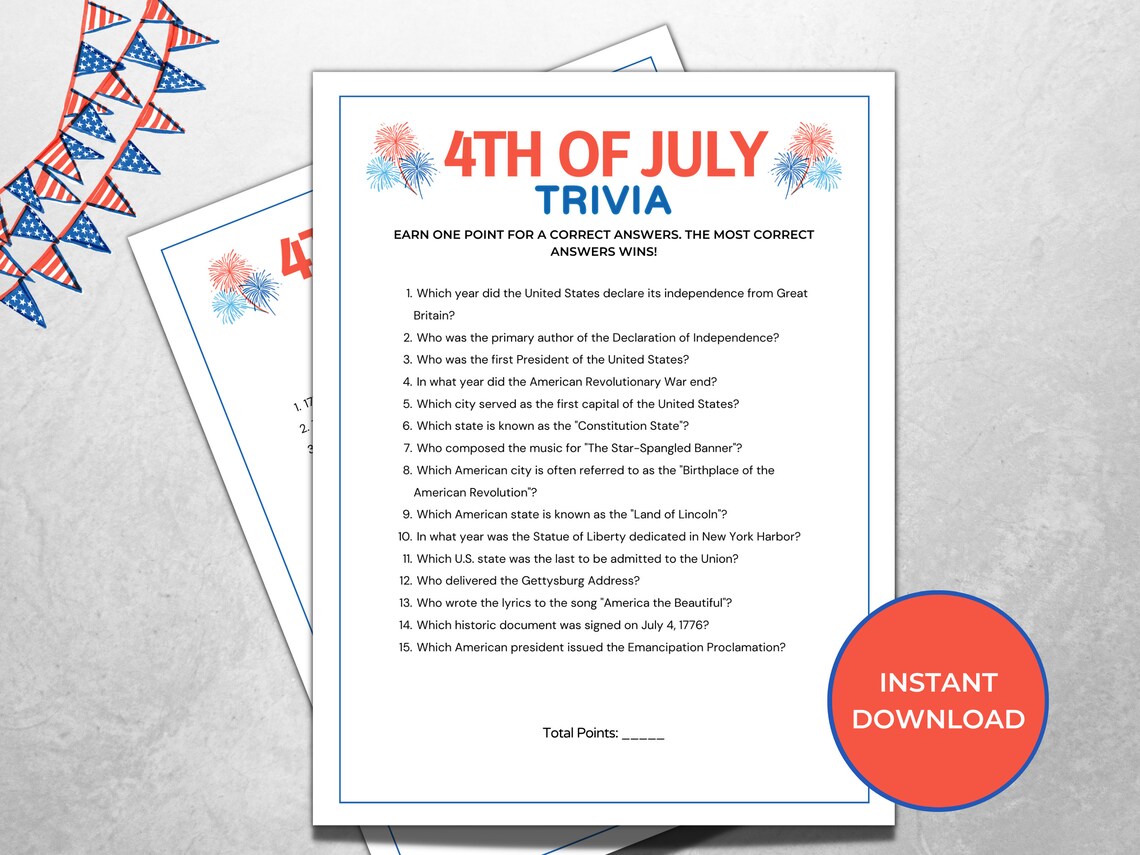 4th of July Trivia Game, Independence Day Game, July 4th Activity,, 4th ...