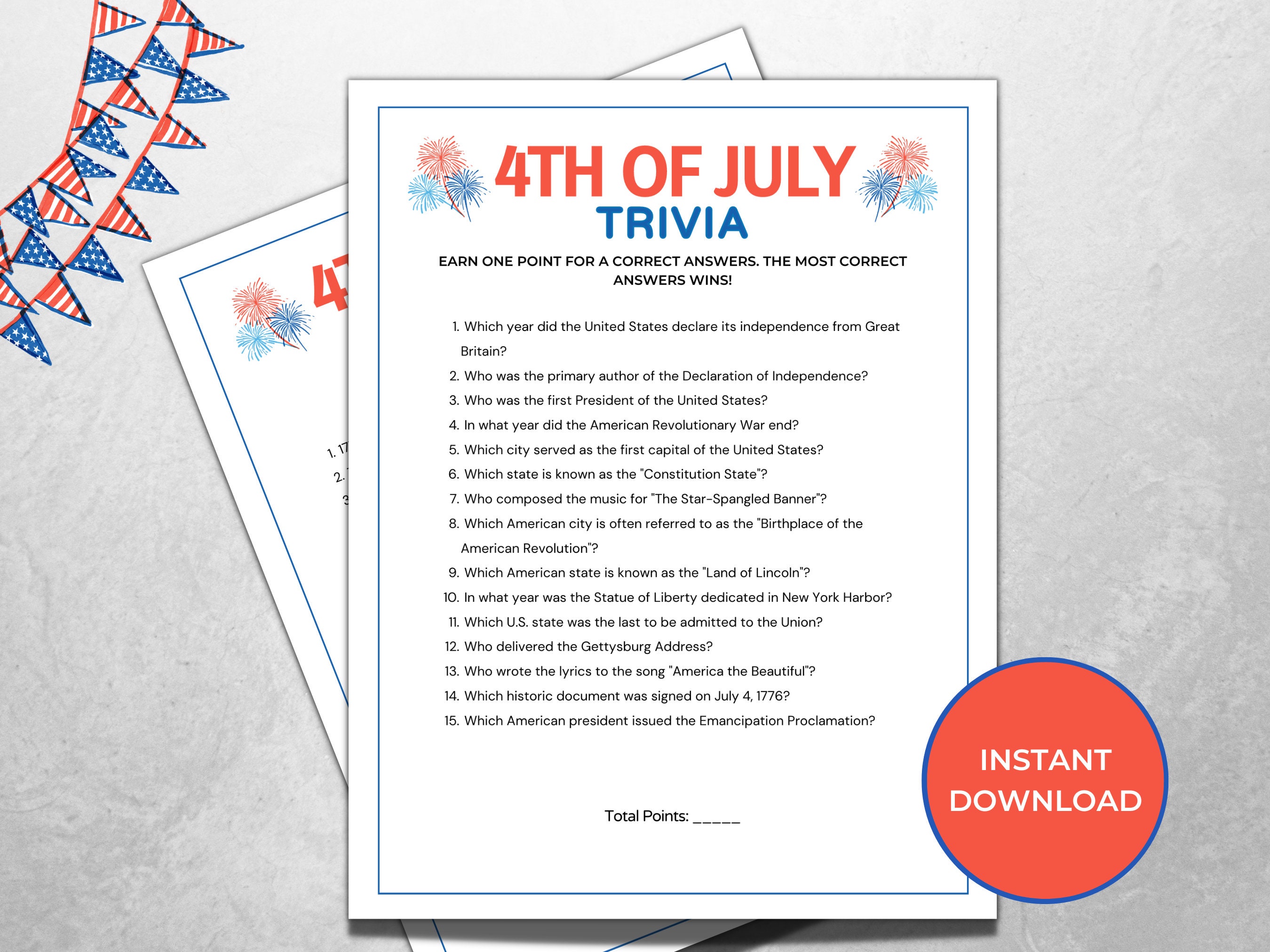 4th of July Trivia Game, Independence Day Game, July 4th Activity,, 4th ...
