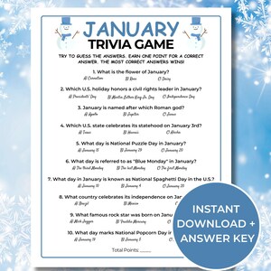 January Trivia Game, Printable January Games, Winter Trivia Game, Fun ...