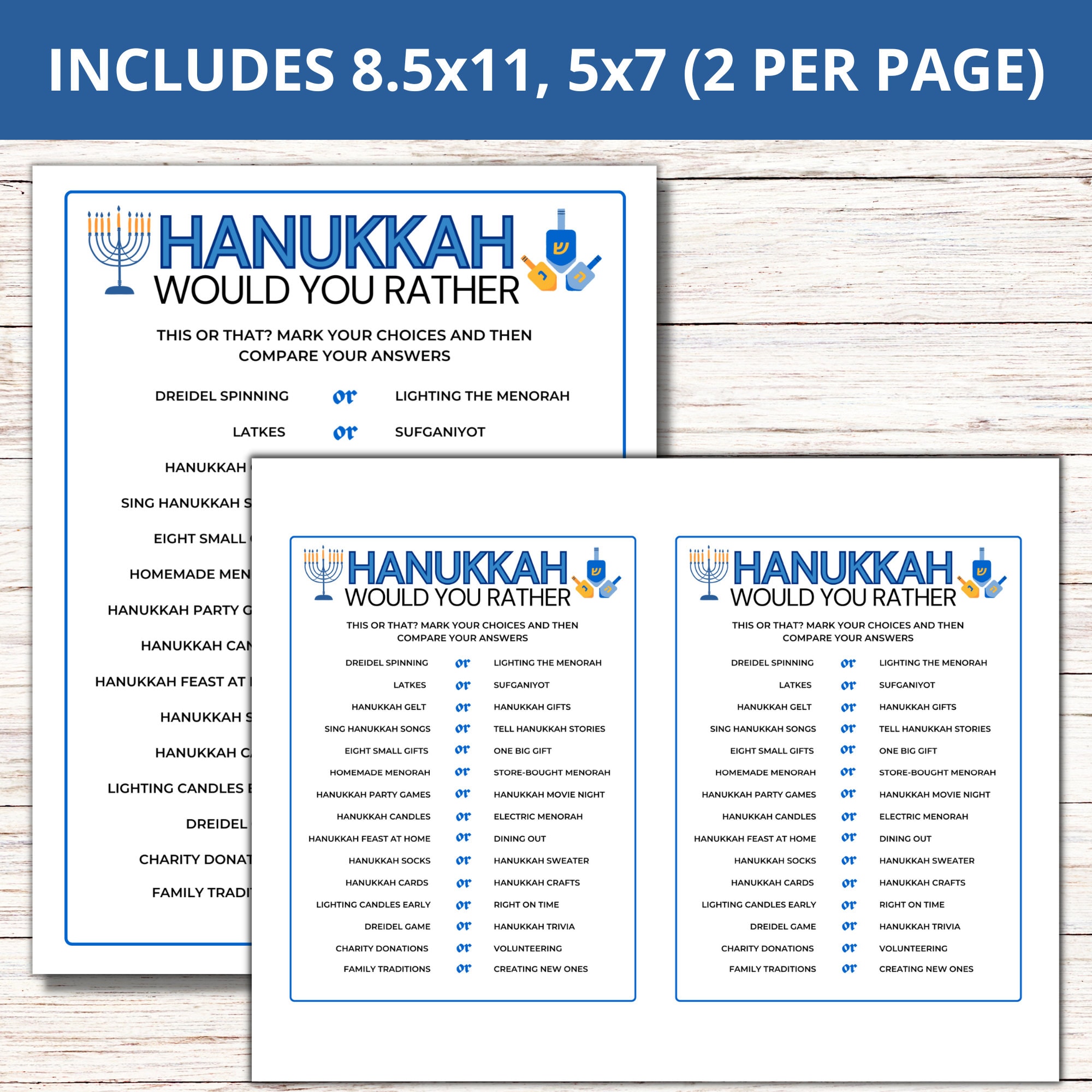 Hanukkah Would You Rather Game, Printable Hanukkah Games for Family ...