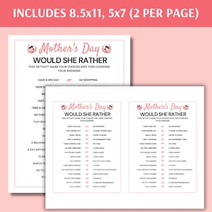 Mother's Day Would She Rather, Printable Mothers Day Games, This or ...