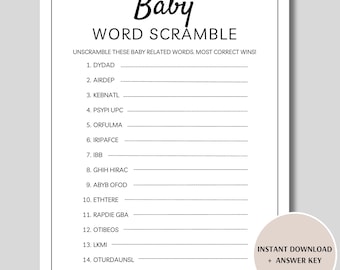 Baby Word Scramble Game, Baby Word Game Printable, Baby Shower Word ...