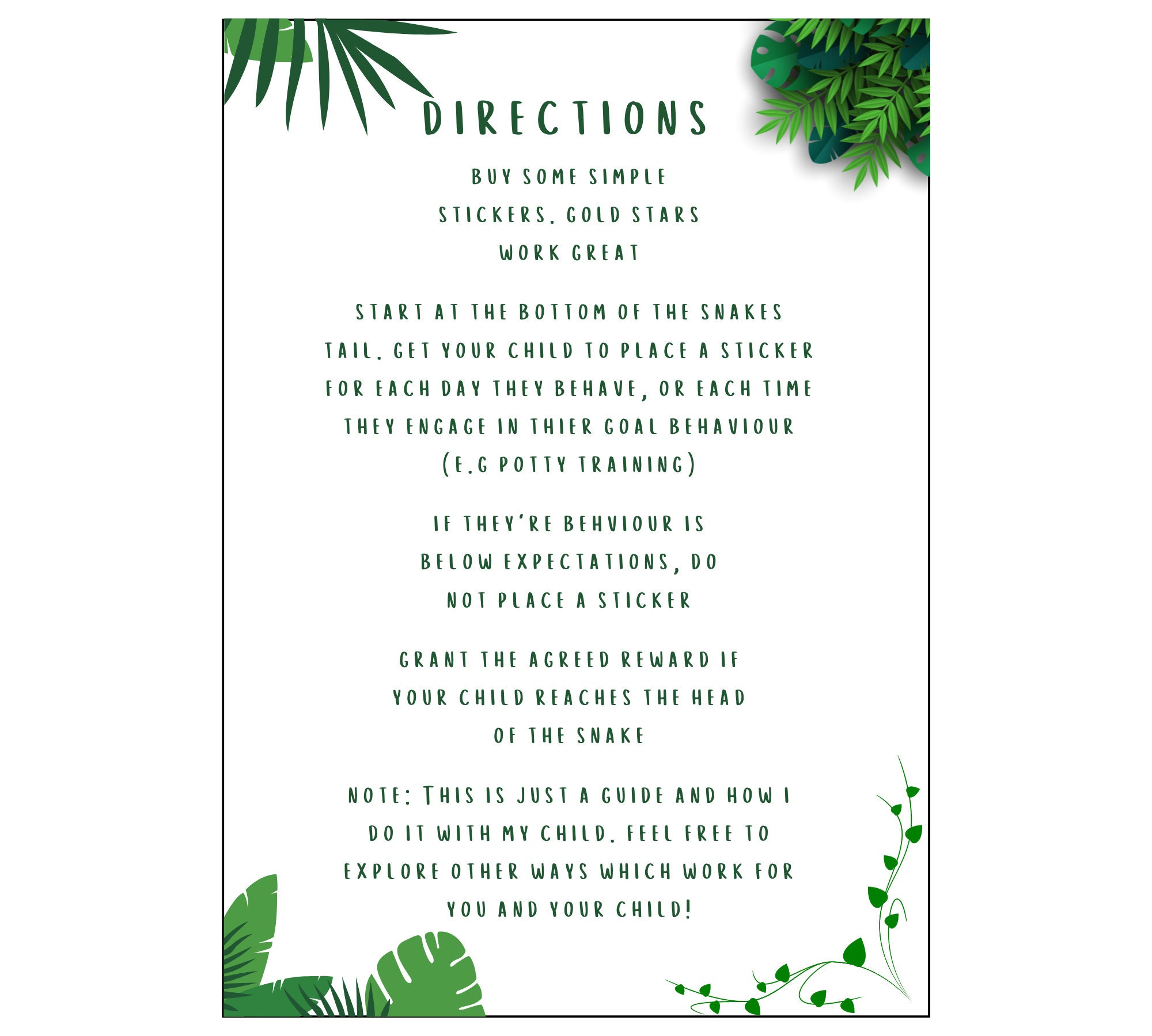 Fun Snake Themed Reward Chart Printable Printable Behaviour - Etsy ...