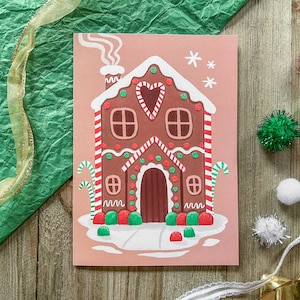 Gingerbread House Classic Christmas Card, Holiday Dessert Gumdrop ...