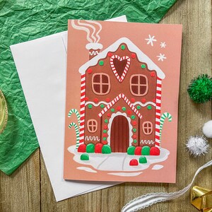 Gingerbread House Classic Christmas Card, Holiday Dessert Gumdrop ...