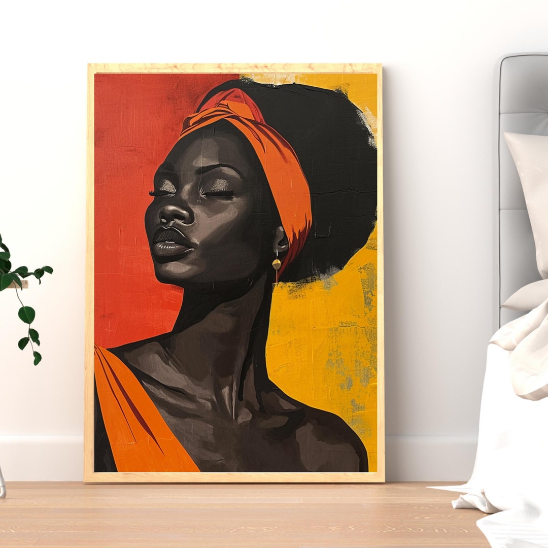 Bold Serenity, Afrocentric Art, Bold Black Woman Portrait, Vibrant Red ...