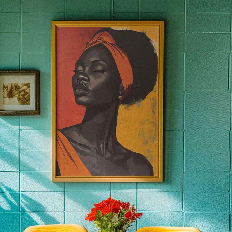 Bold Serenity, Afrocentric Art, Bold Black Woman Portrait, Vibrant Red ...