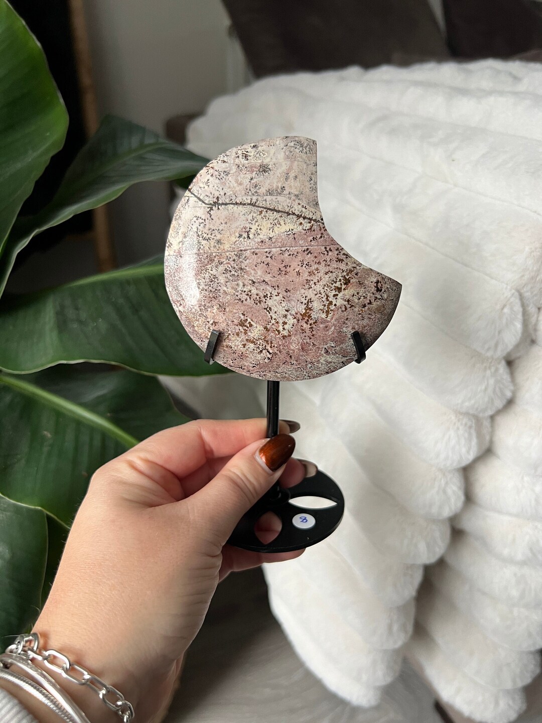 Picture Jasper Moon With Stand Crystal Healing Moon Carving Dendritic ...