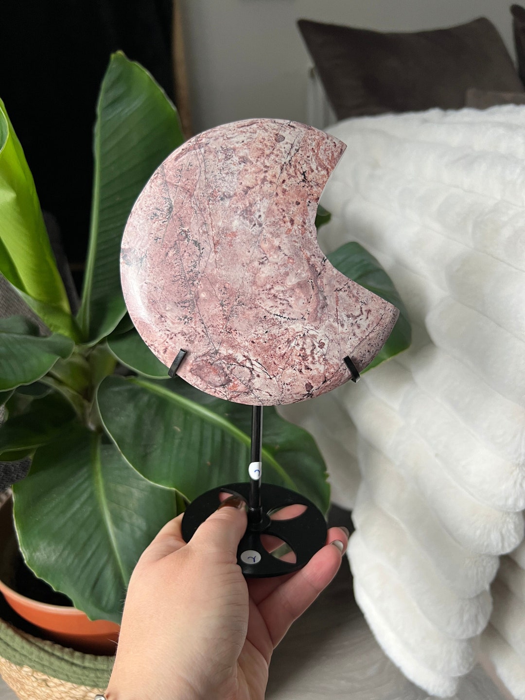 Picture Jasper Moon With Stand | Crystal Healing | Moon Carving ...