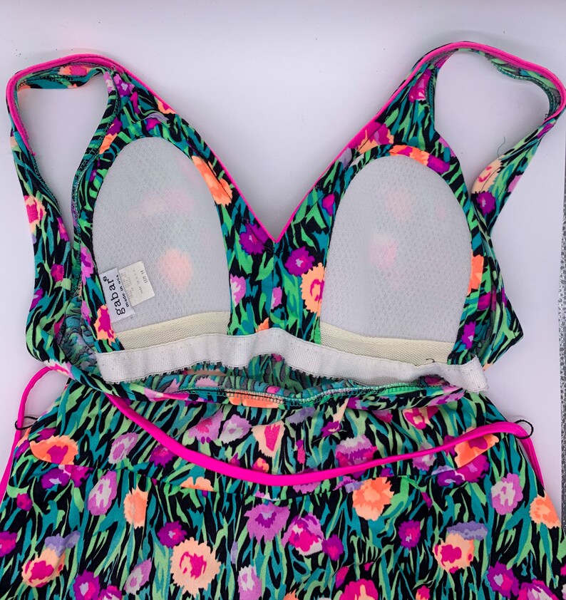 Vintage Black Floral One Piece Swimsuit Skirtini With Adjustable Tie ...