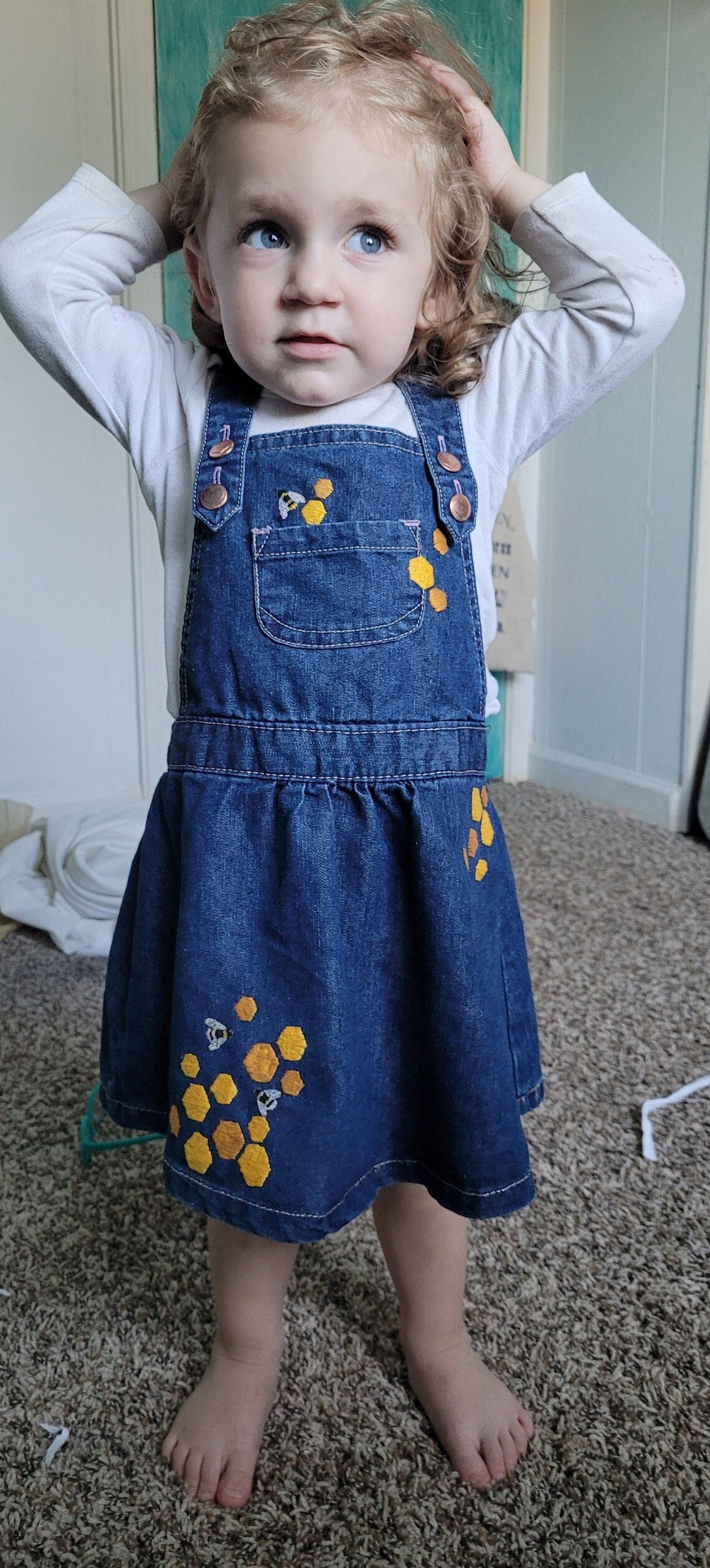 Hand Embroidered Girls Denim Pinafore Dress - Etsy