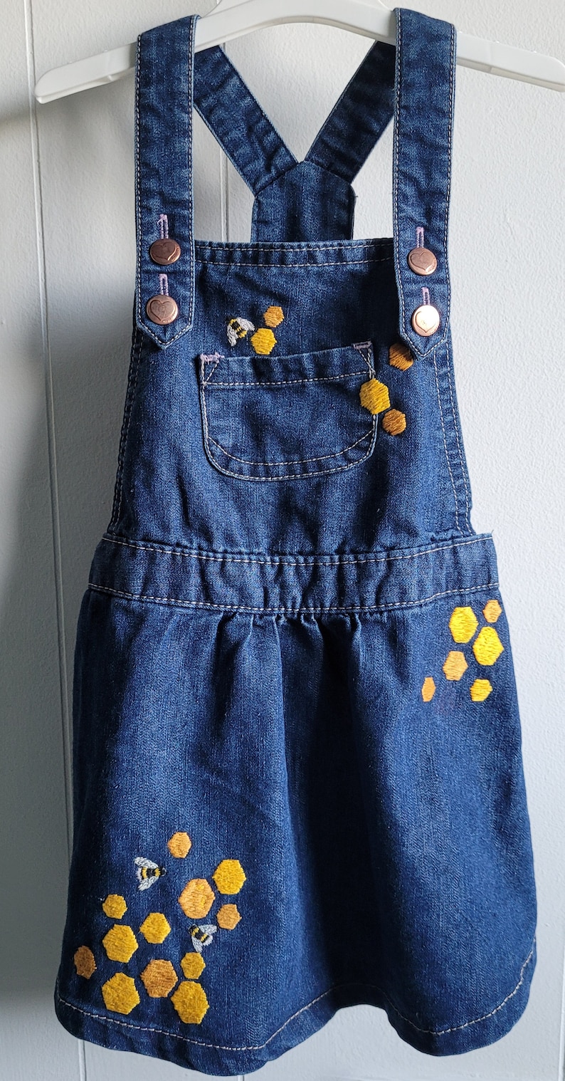 Hand Embroidered Girls Denim Pinafore Dress - Etsy