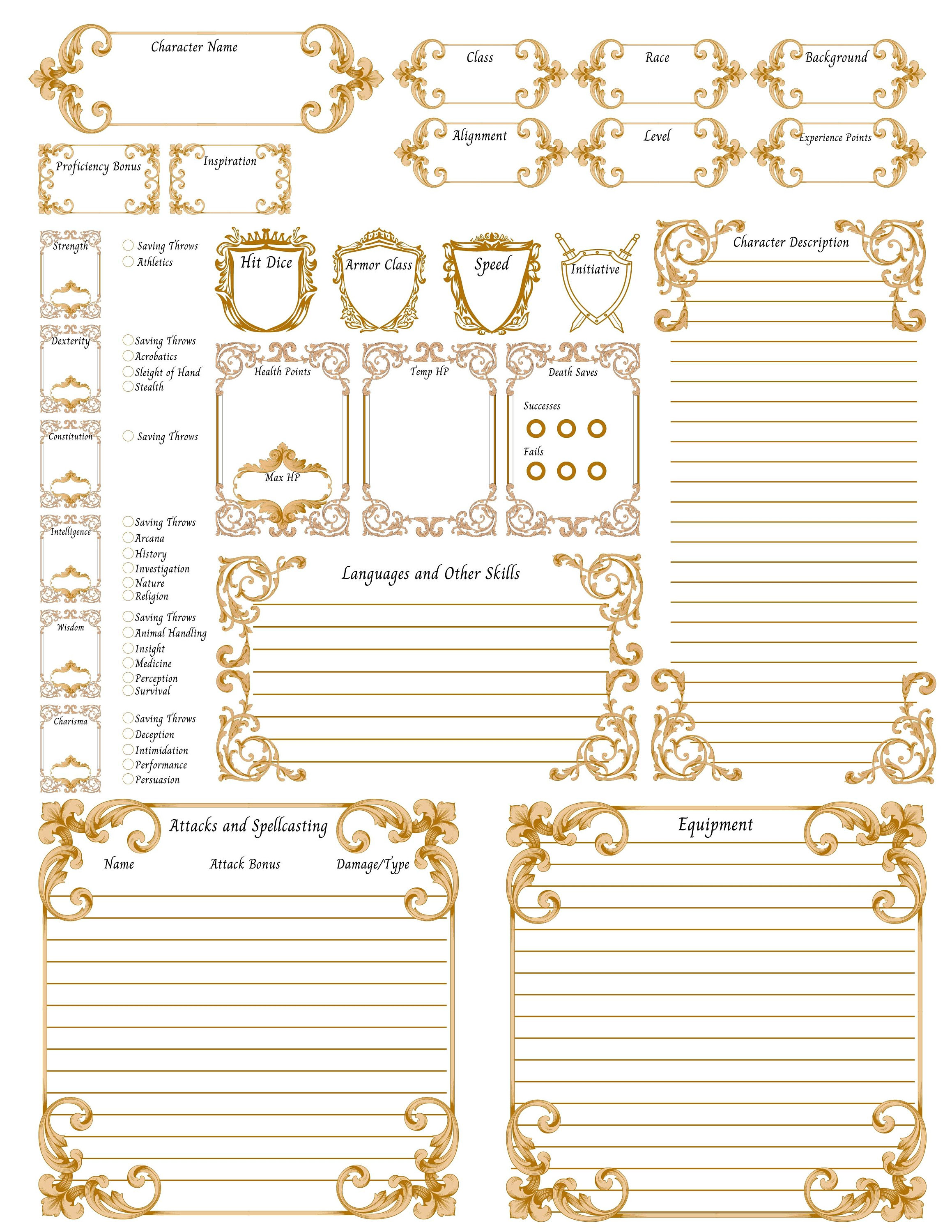 Role Playing Game Character Sheet - Etsy