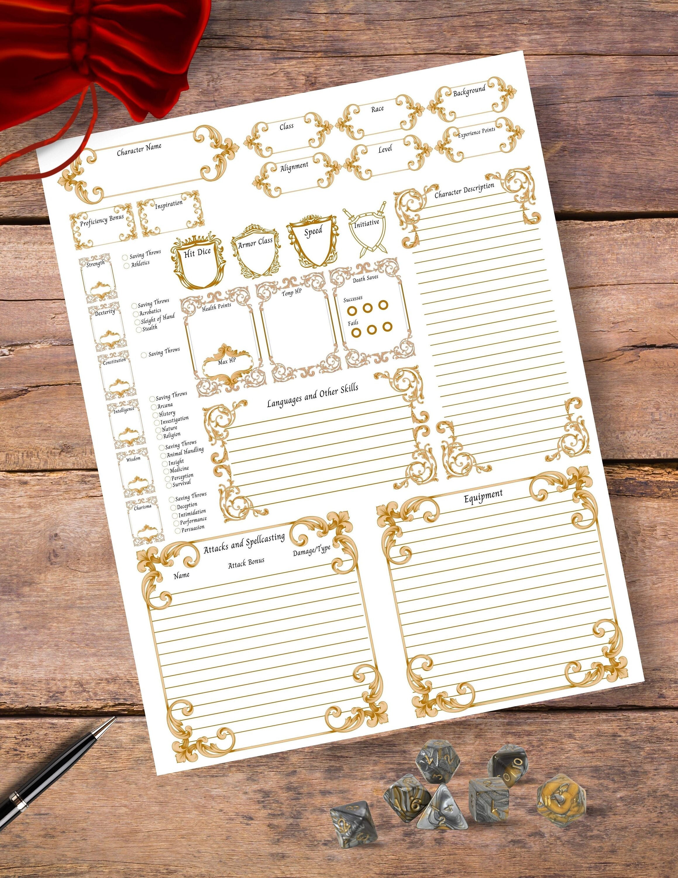 Role Playing Game Character Sheet - Etsy