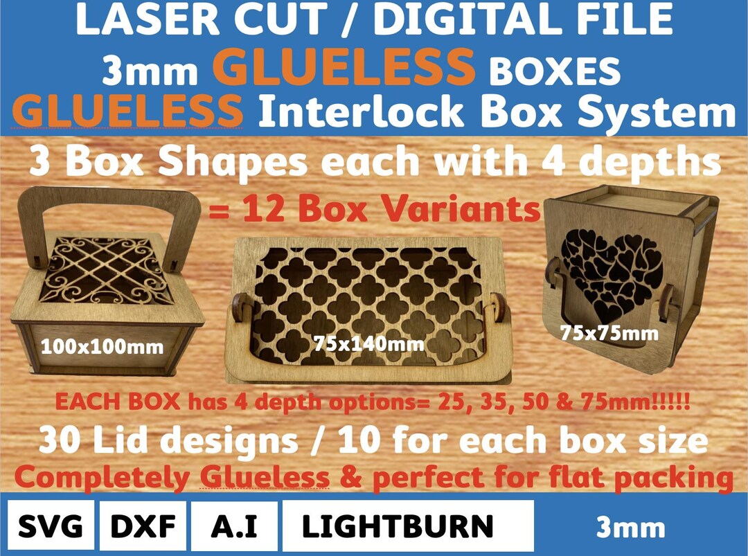 Carry Box UNIQUE GLUELESS Interlocking Box System. Laser Cut Box. 7 ...