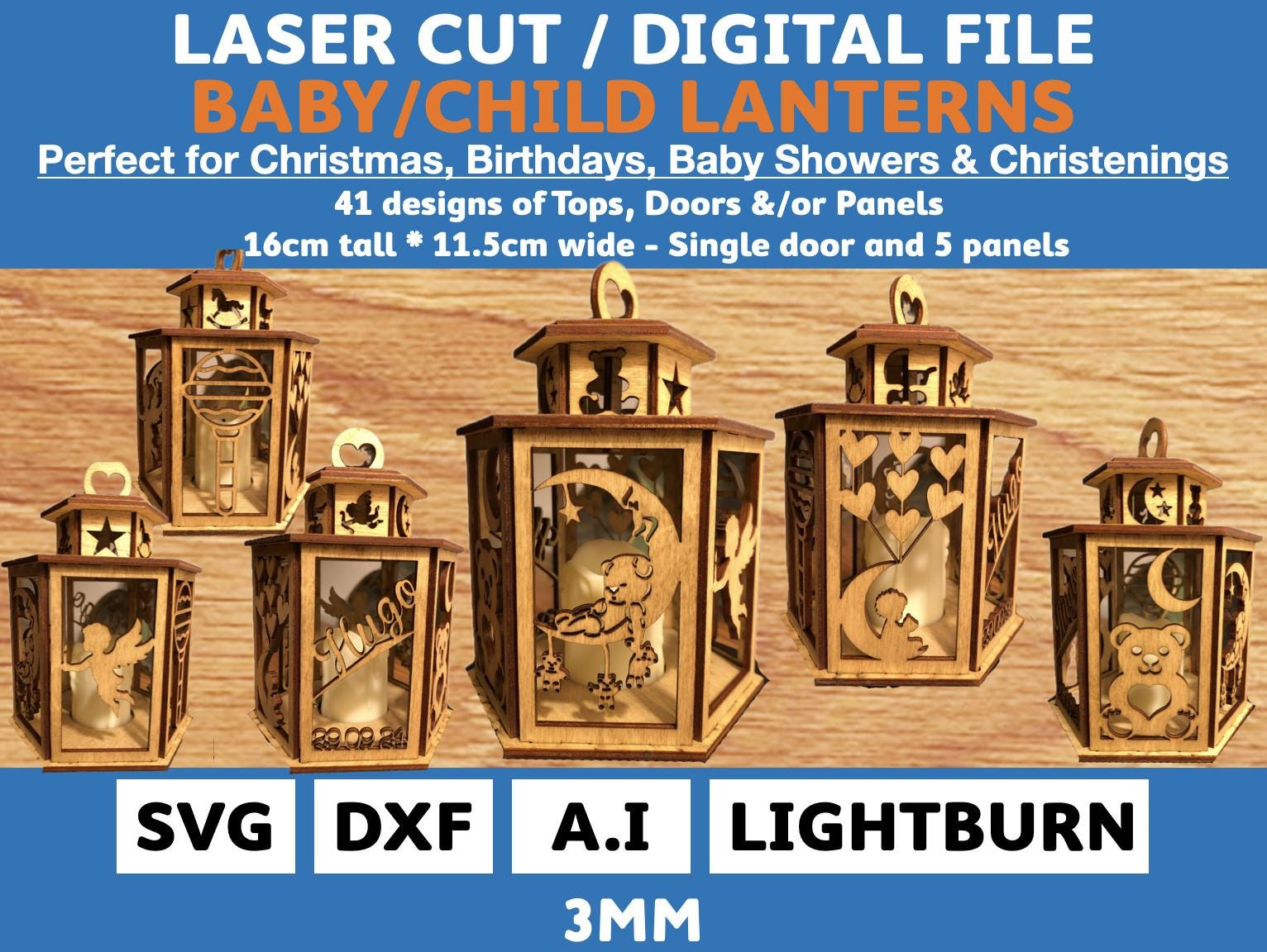 Laser Cut Digital File Beautiful Baby Child Lanterns, Christenings ...