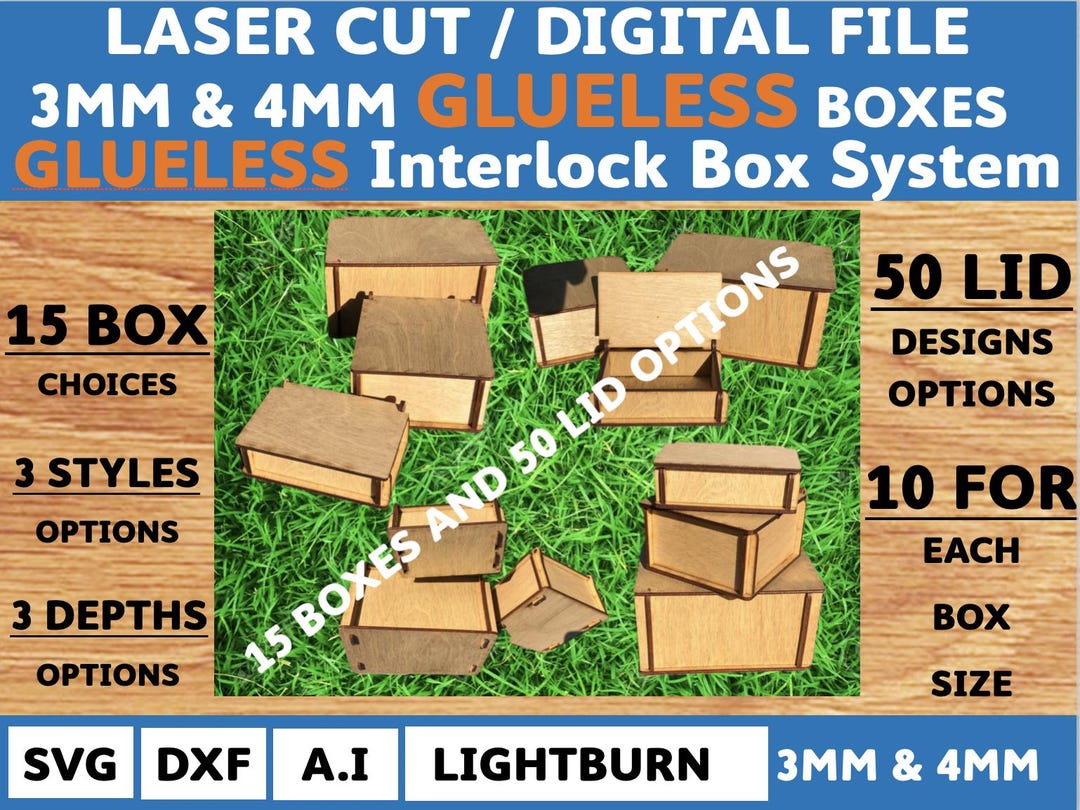 UNIQUE GLUELESS Interlocking Box System. Laser Cut Box. 15 Variations ...