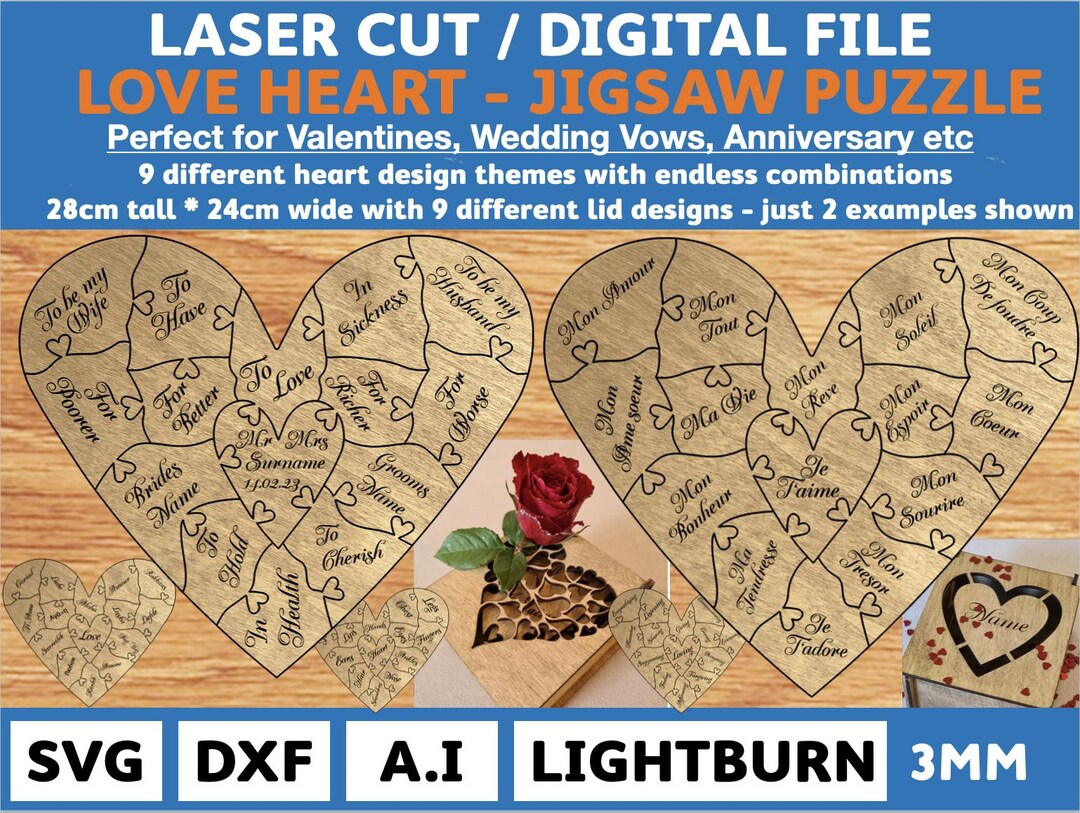 Valentine Love Heart Jigsaw Puzzle - DIGITAL FILE Version (svg, Dxf, Ai ...