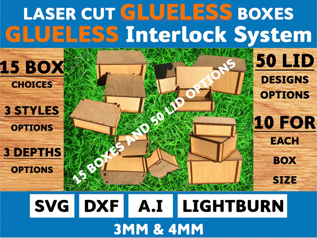 UNIQUE GLUELESS Interlocking Box System. Laser Cut Box. 15 Variations ...