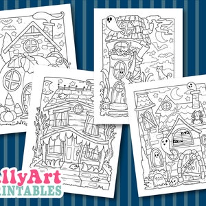 Color by Number Spooky Houses - Digital Halloween Coloring Pages ...