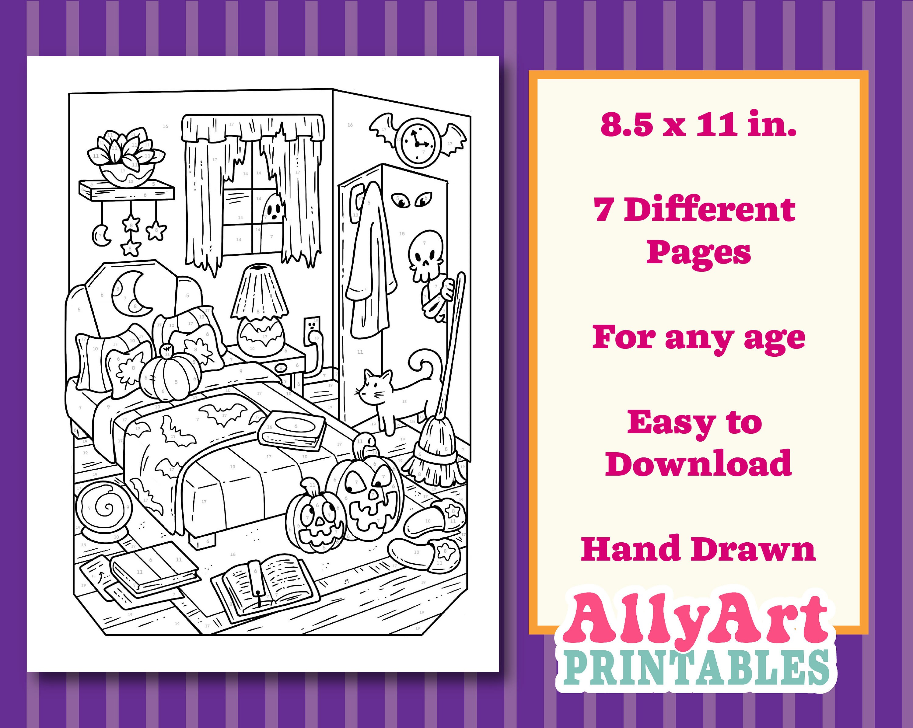 Color by Number Spooky Houses Interiors Halloween Coloring Pages ...