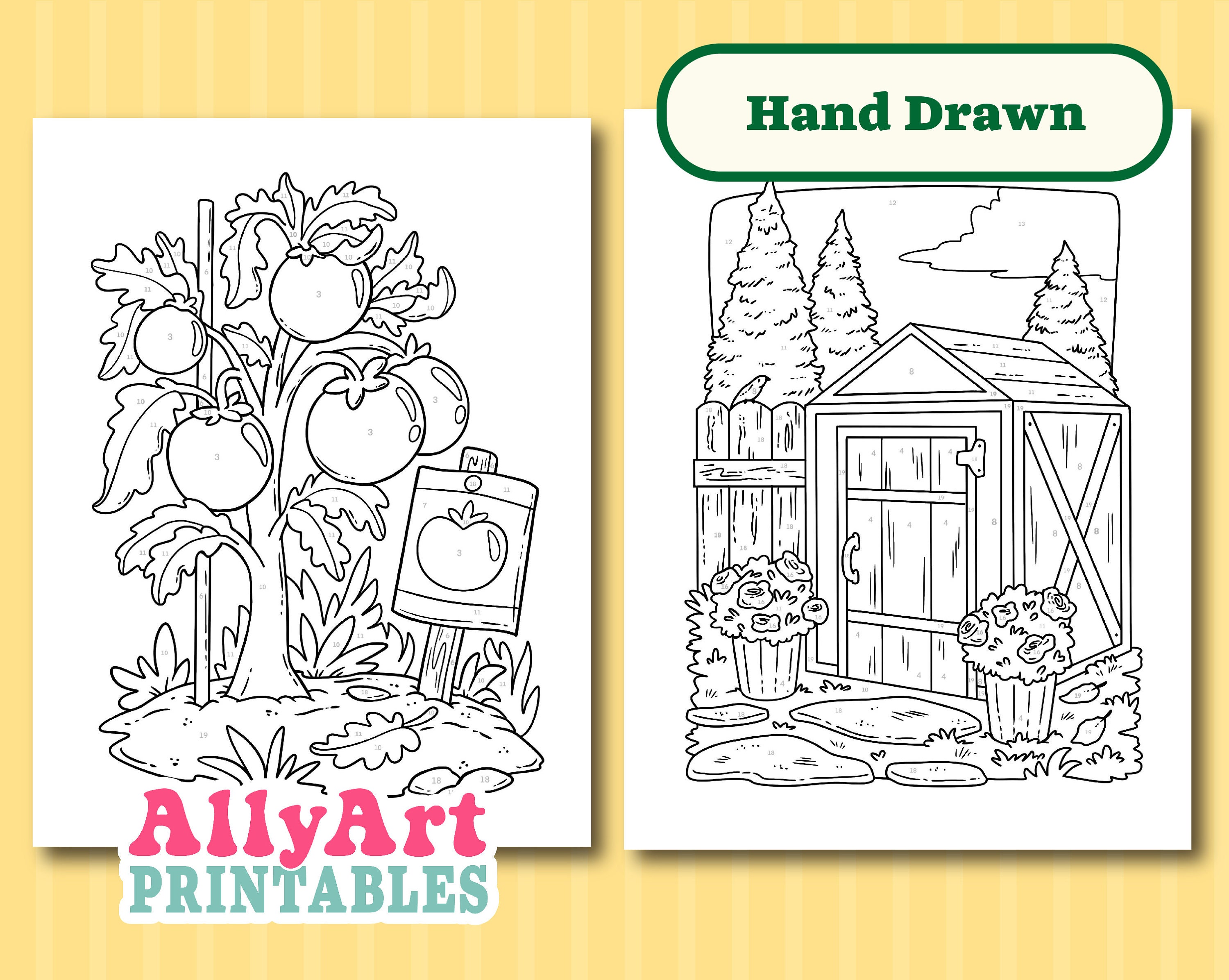 Color by Number Garden Pages - Digital Download Adult Nature Coloring ...