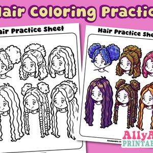 Hair Coloring Practice Sheets - Practice How to Color Hair - Printable ...