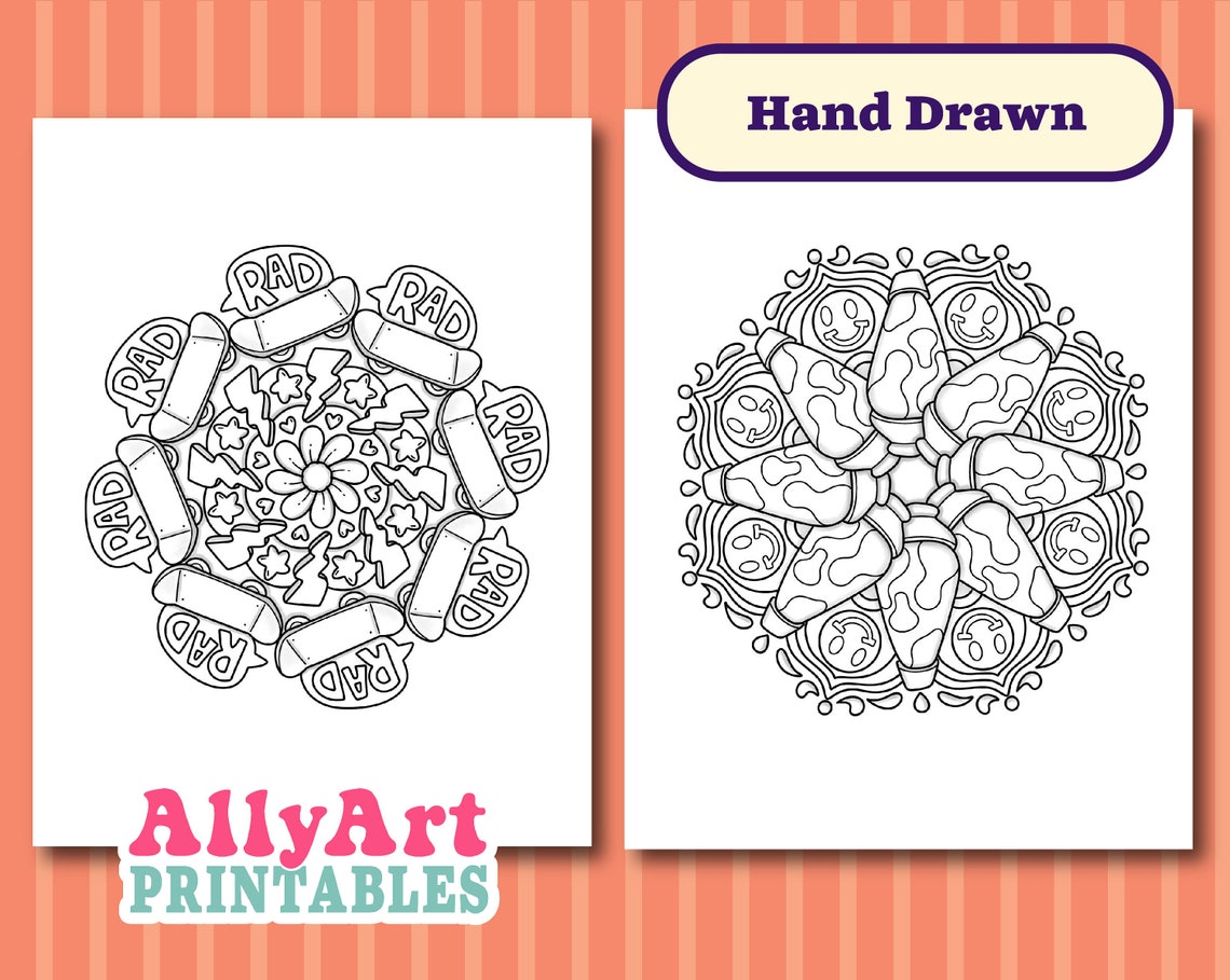 Y2K Mandala Coloring Pages Digital Download Decade Throwback Artwork ...