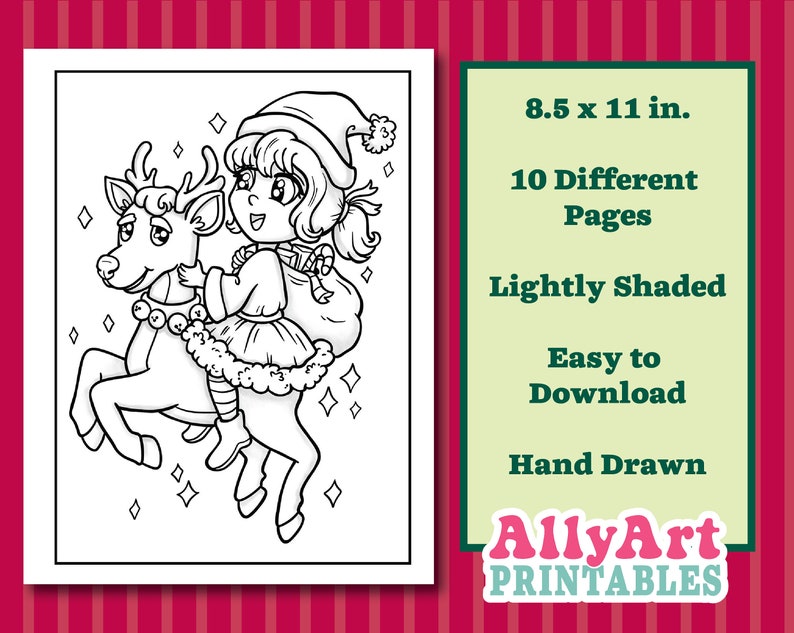 Christmas Chibi Coloring Pages Holiday Digital Coloring Page - Etsy