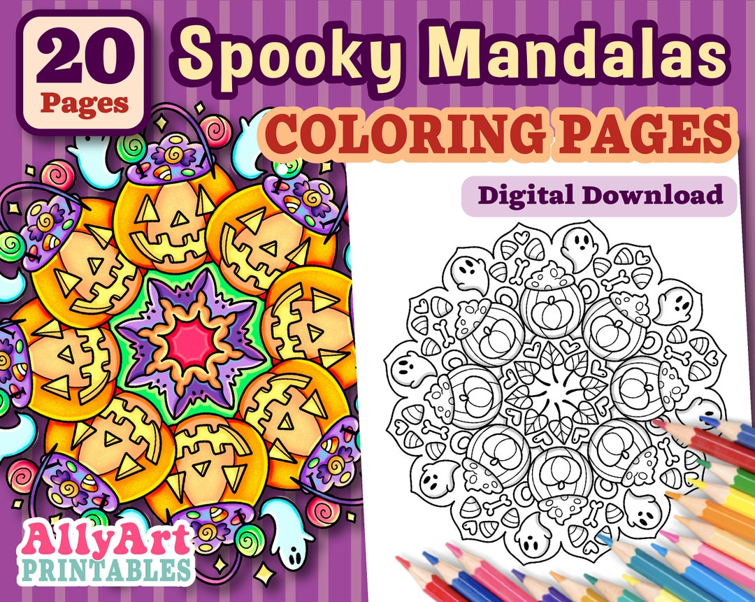Spooky Mandalas Coloring Pages Halloween Mandalas - Etsy