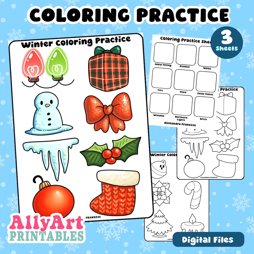 Winter Coloring Practice Sheets - Christmas Printable Pages - Digital ...