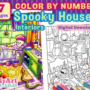 Color by Number Spooky Houses Interiors - Halloween Coloring Pages ...