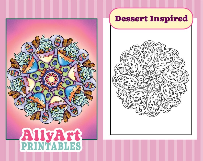 Dessert Mandalas Coloring Pages Coloring Page Digital - Etsy