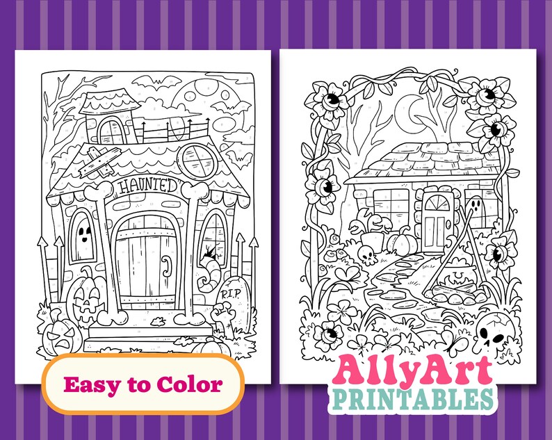Color by Number Spooky Houses - Digital Halloween Coloring Pages ...