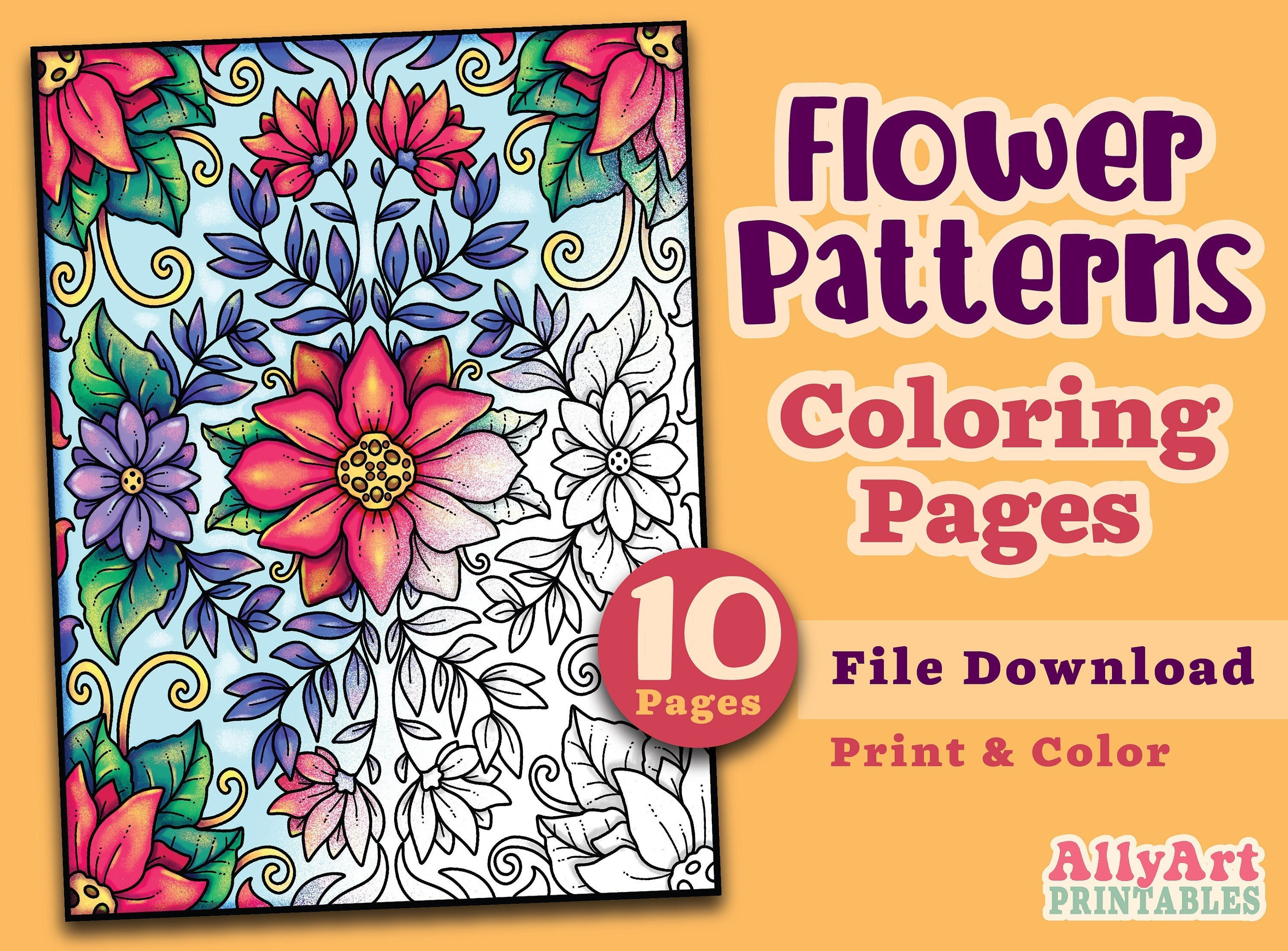 Flower Patterns Coloring Pages, Floral Coloring Pages, Flower Art ...