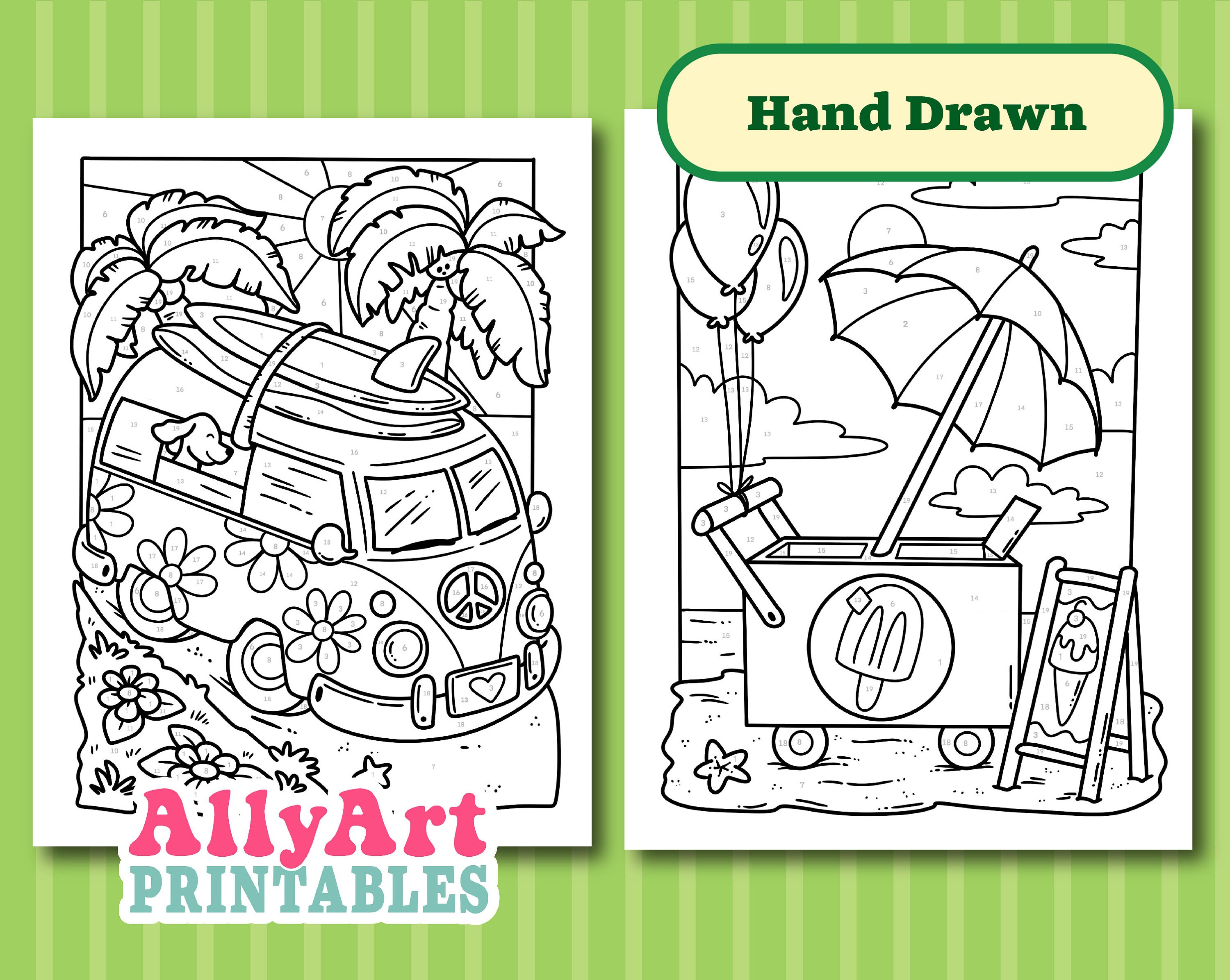 Color by Number Summer Images Printable Summer Coloring Pages Digital ...