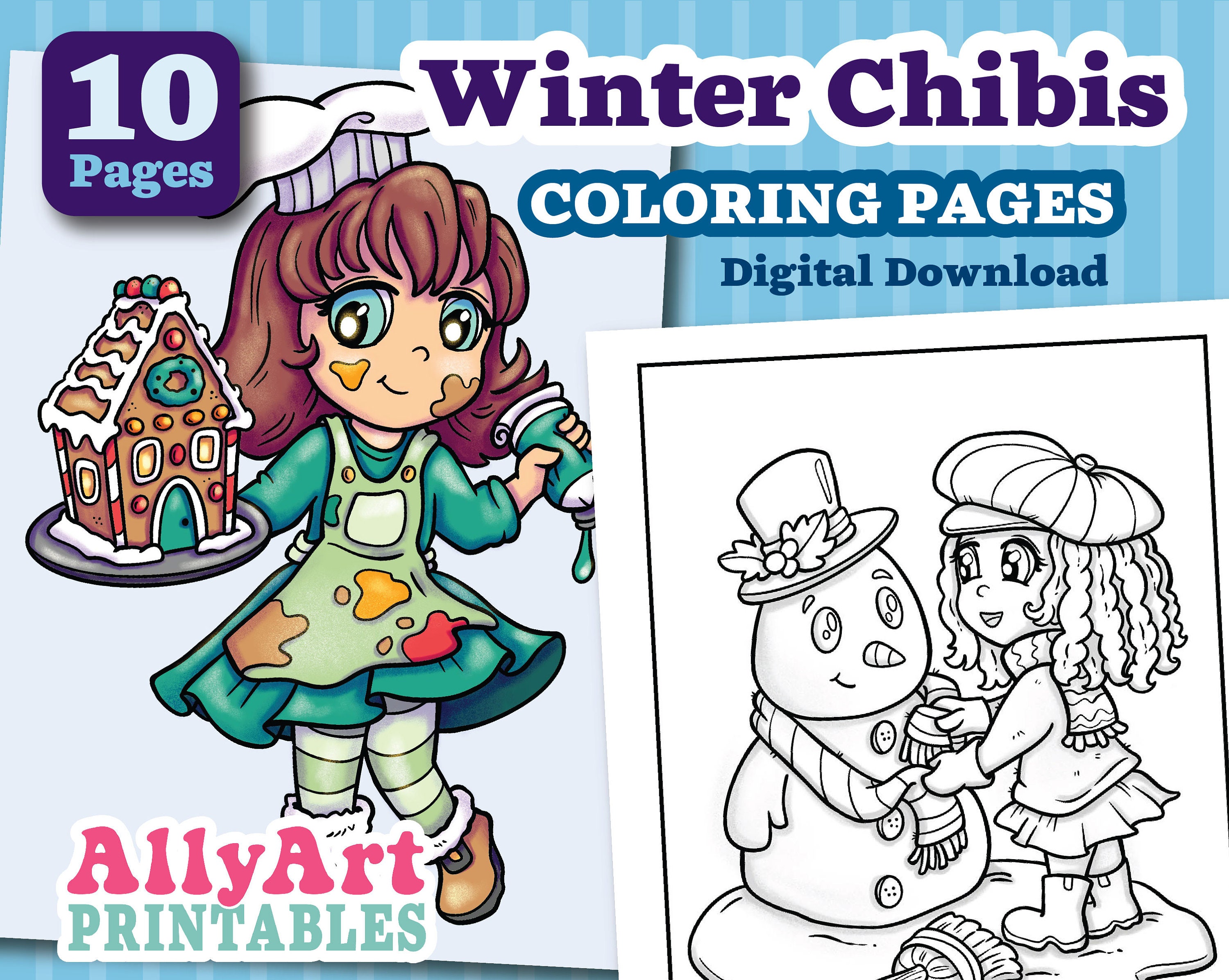 Winter Chibi Coloring Pages, Printable Holiday Coloring Pages, Kids ...