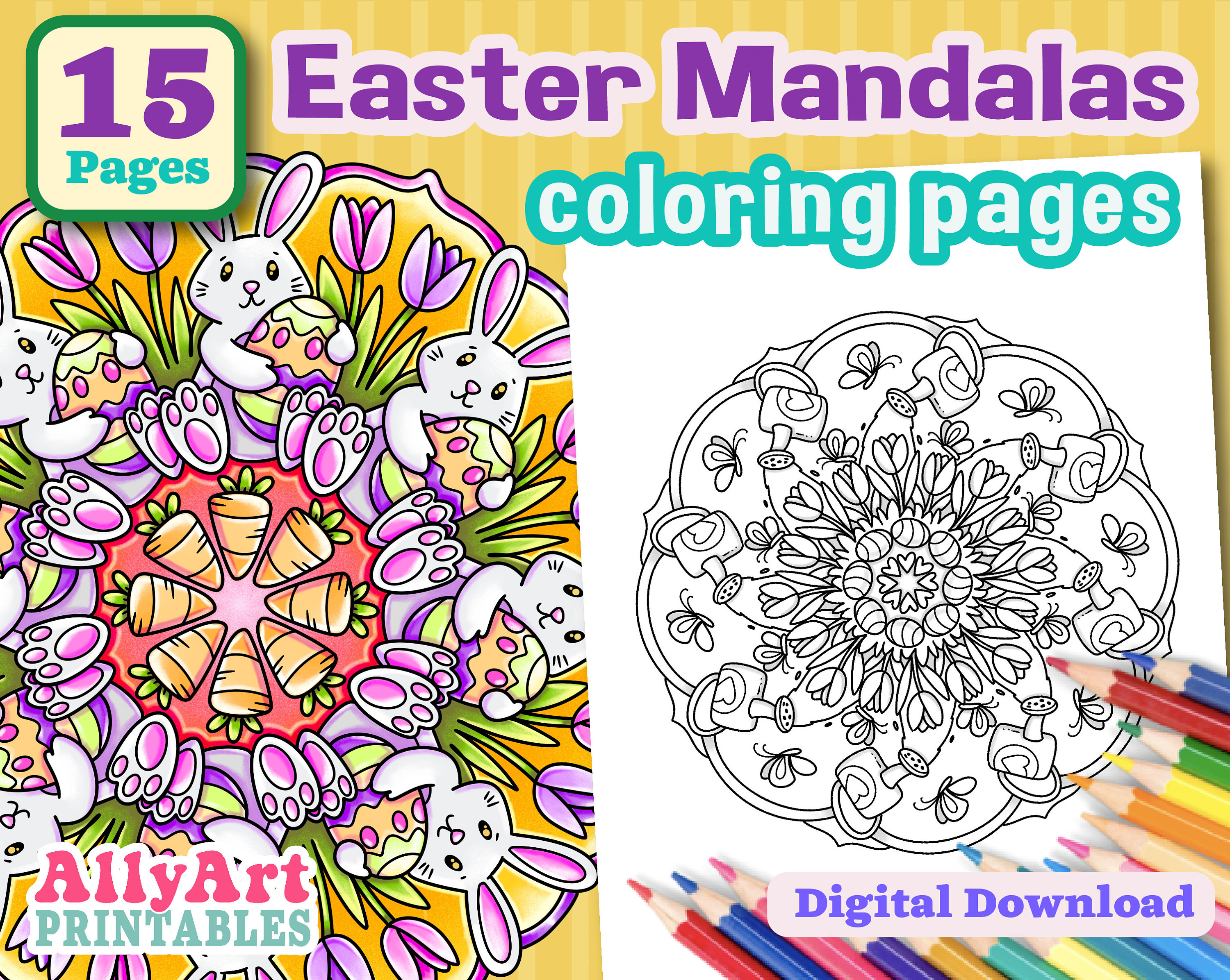 Easter Mandalas Coloring Pages Digital Download Printable Artwork - Etsy