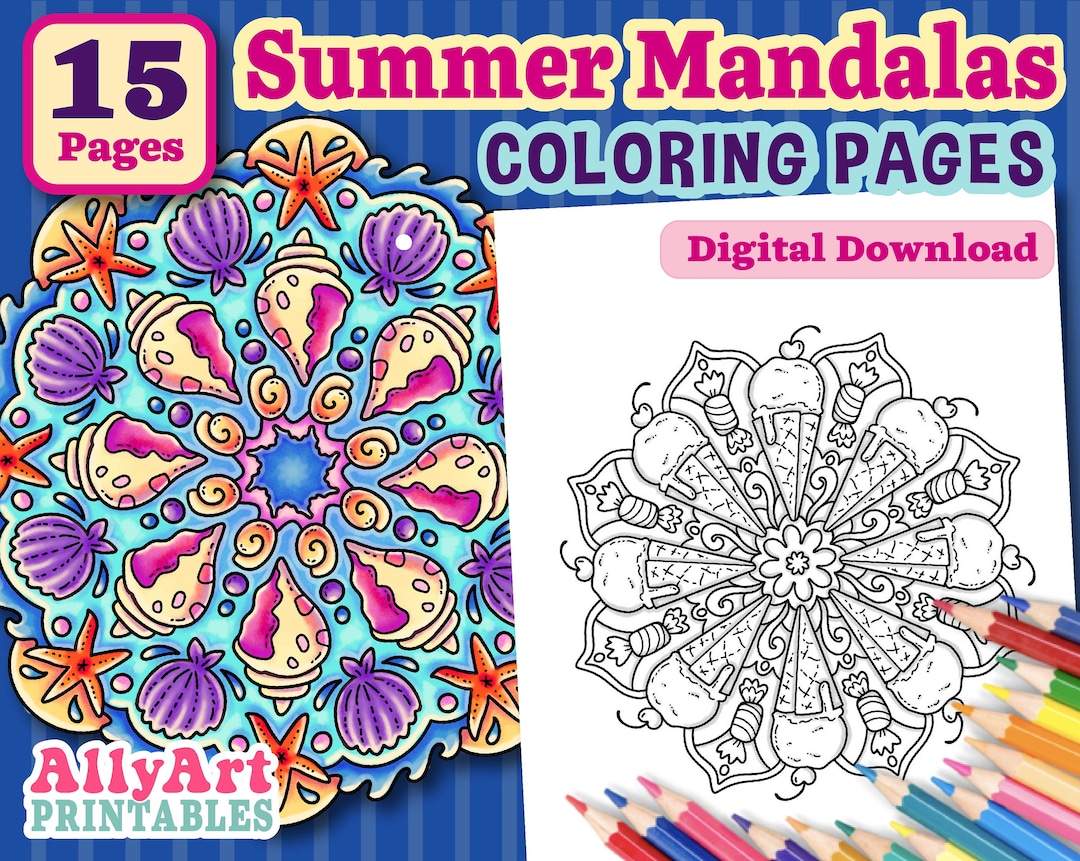 Summer Mandalas Coloring Pages Jpeg Digital Downloads Beach Coloring ...