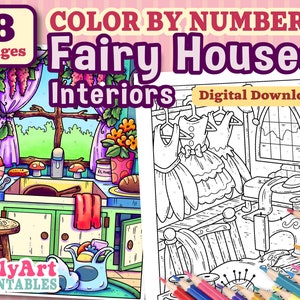 Color by Number Fairy Houses Interiors - Digital Download Coloring ...