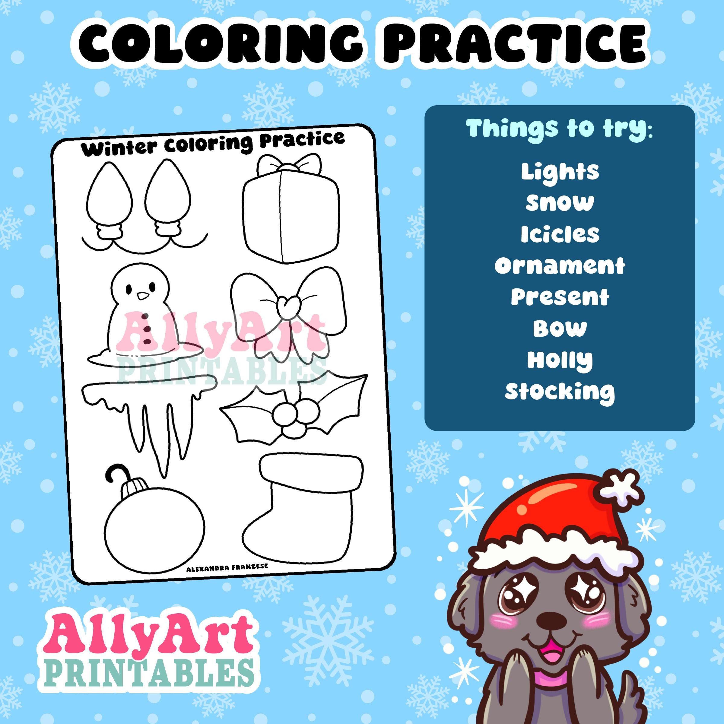 Winter Coloring Practice Sheets - Christmas Printable Pages - Digital ...