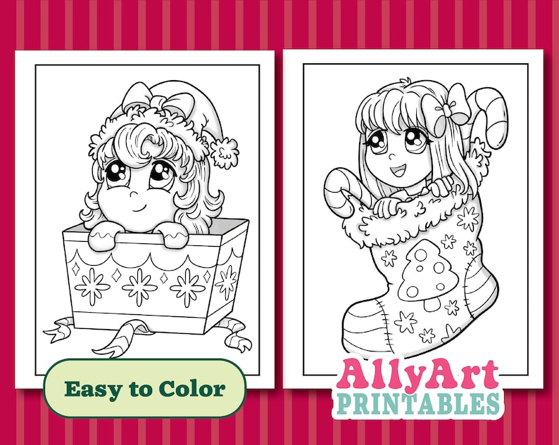 Christmas Chibi Coloring Pages Holiday Digital Coloring Page - Etsy