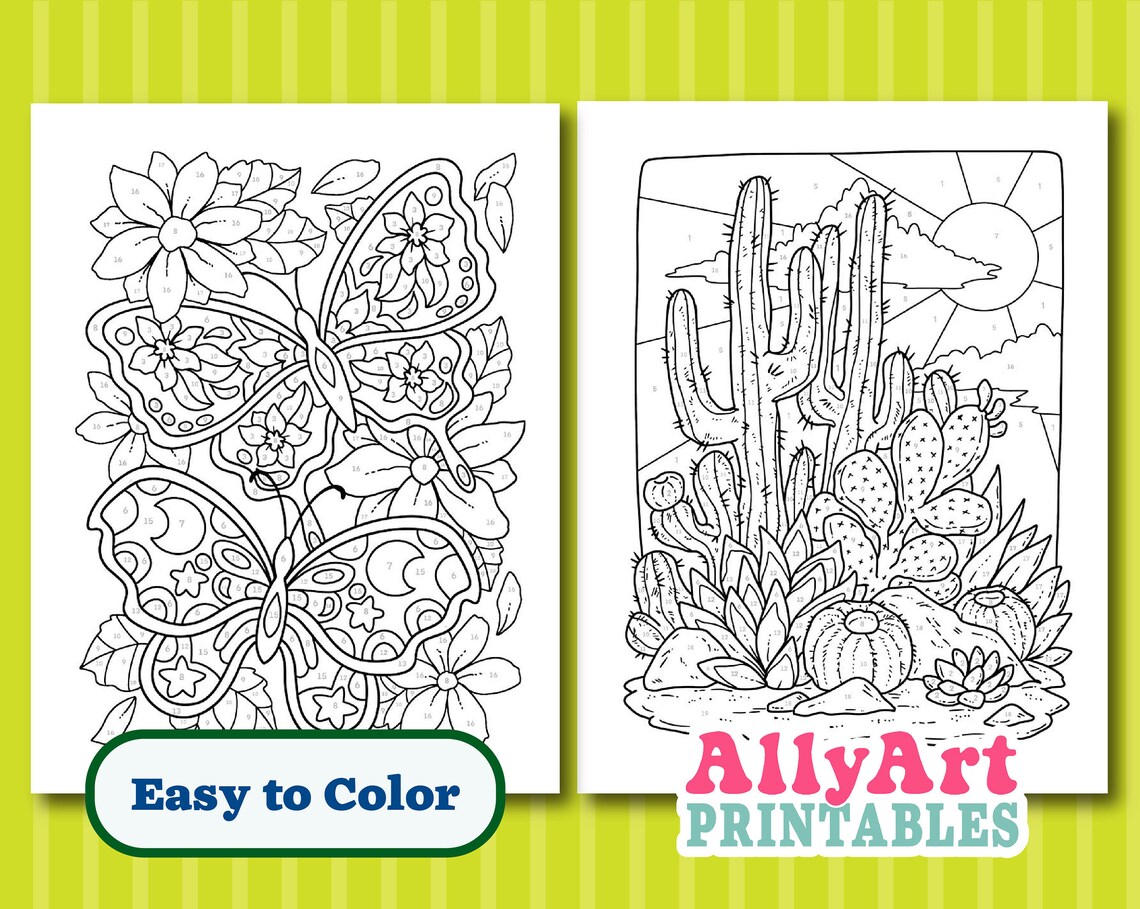 Color by Number Garden Coloring Pages, Digital Download Adult Coloring ...