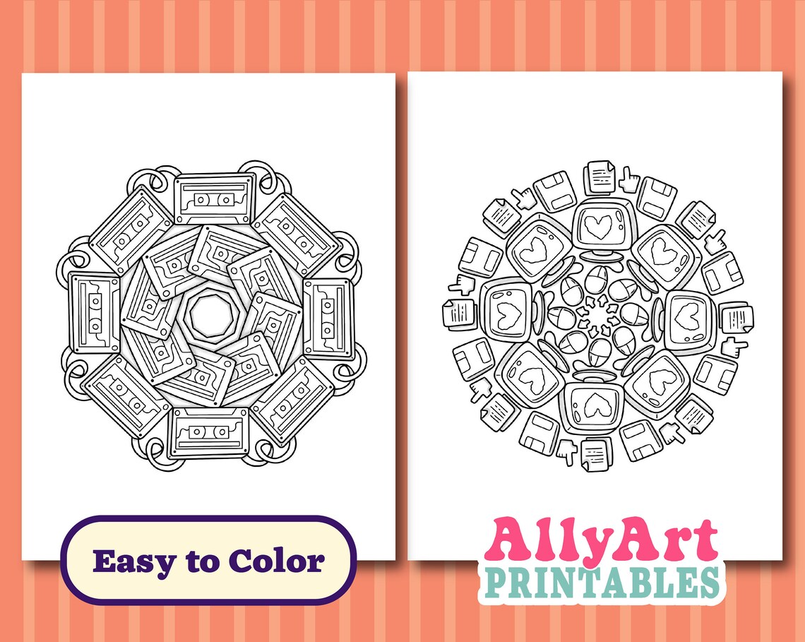 Y2K Mandala Coloring Pages Digital Download Decade Throwback Artwork ...