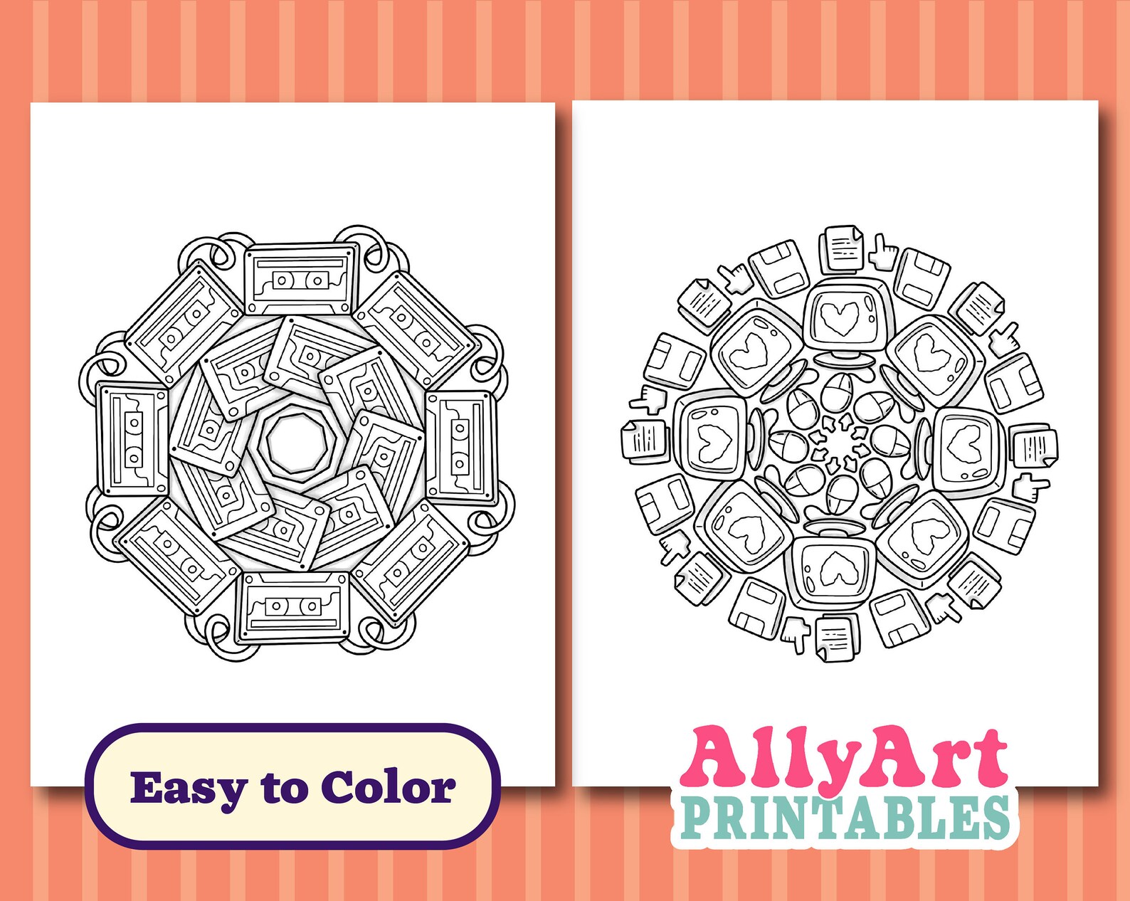 Y2K Mandala Coloring Pages Digital Download Decade Throwback Artwork ...