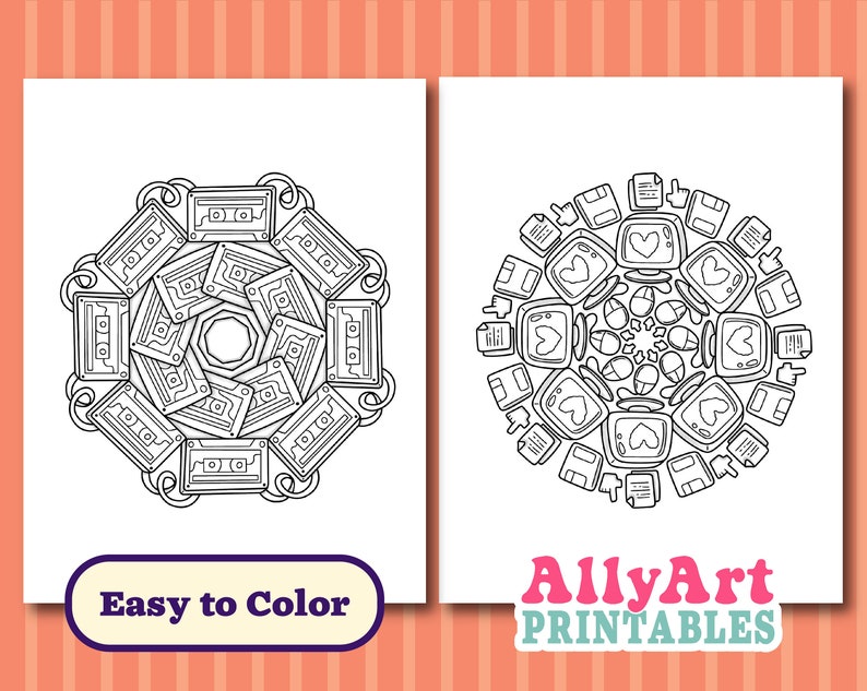 Y2K Mandala Coloring Pages Digital Download Decade Throwback Artwork ...