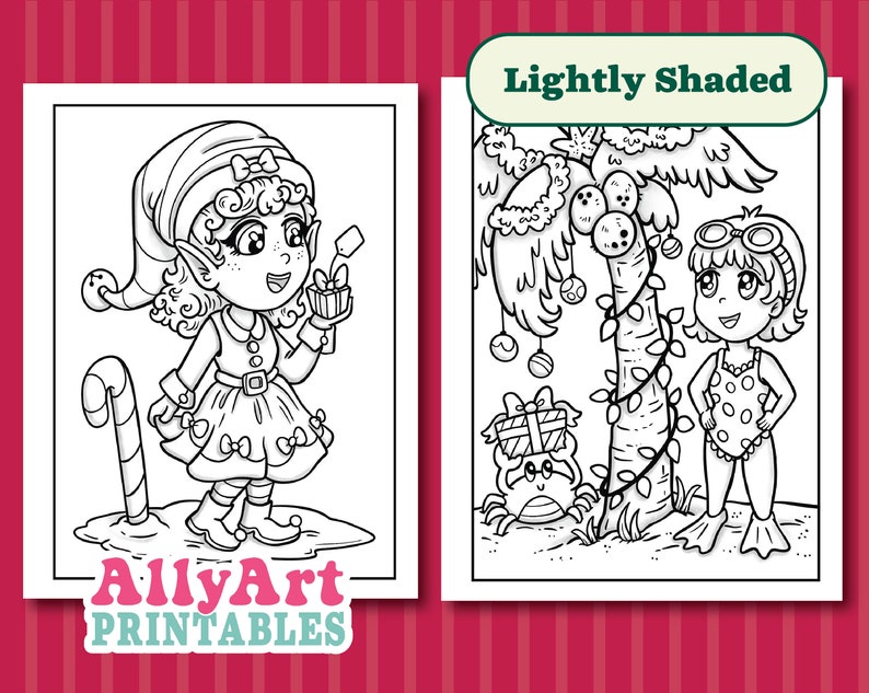 Christmas Chibi Coloring Pages Holiday Digital Coloring Page - Etsy