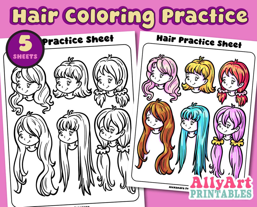 Hair Coloring Practice Sheets - Practice How to Color Hair - Printable ...