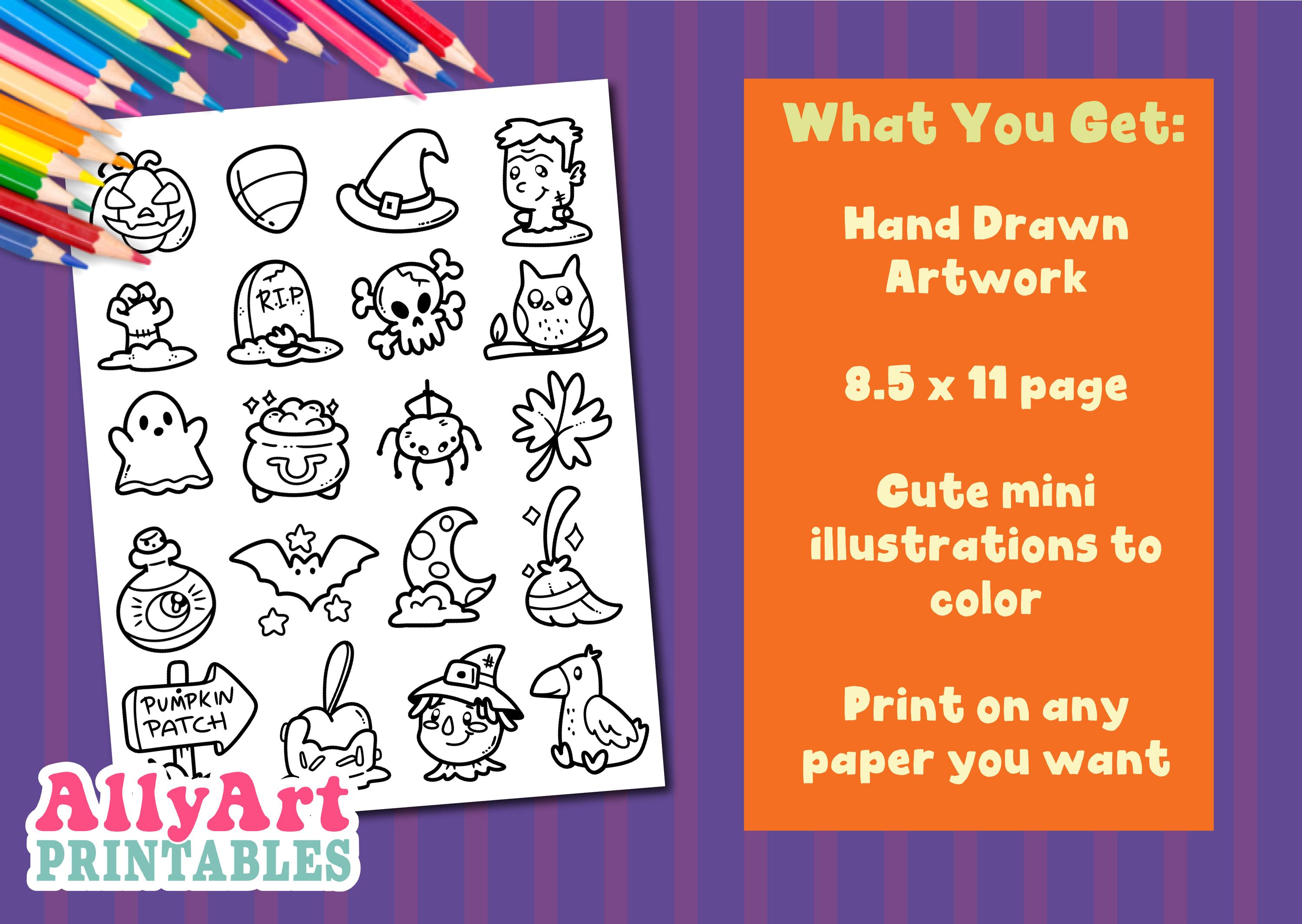 Halloween Coloring Page - Mini Images to Color - Printable Coloring ...