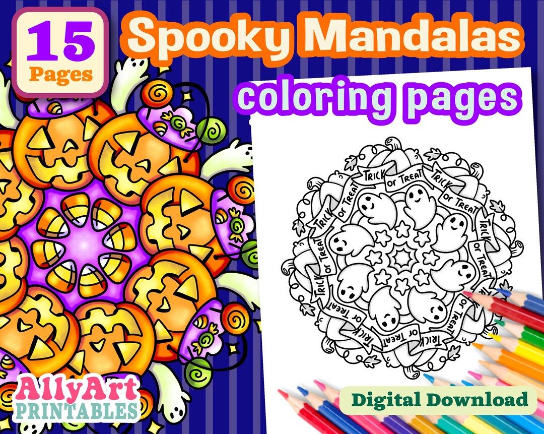 Spooky Mandalas Coloring Pages - Halloween Mandalas - Printable ...